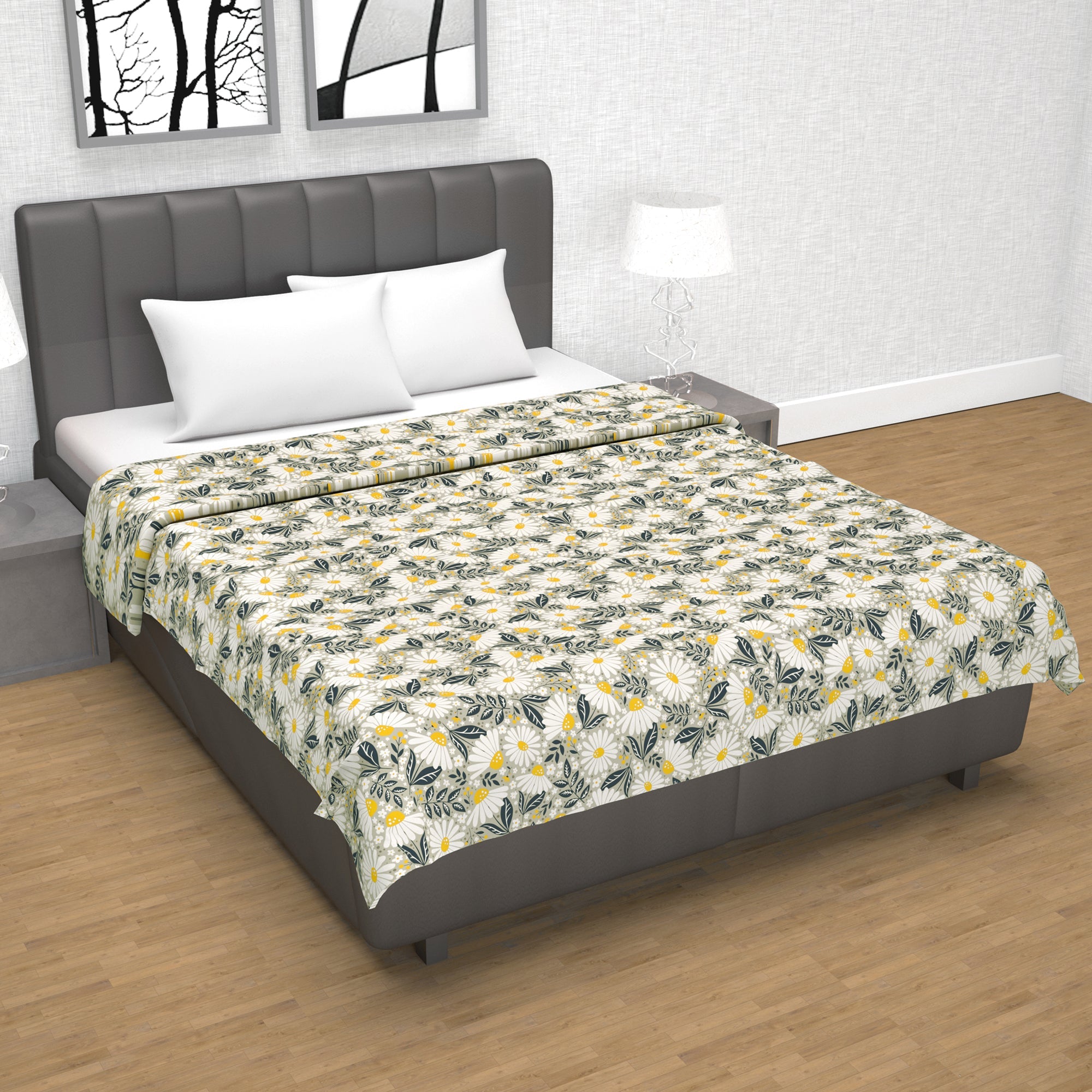 Divine Casa Classic Yellow Floral Double Bed Dohar – 120 GSM Cotton
