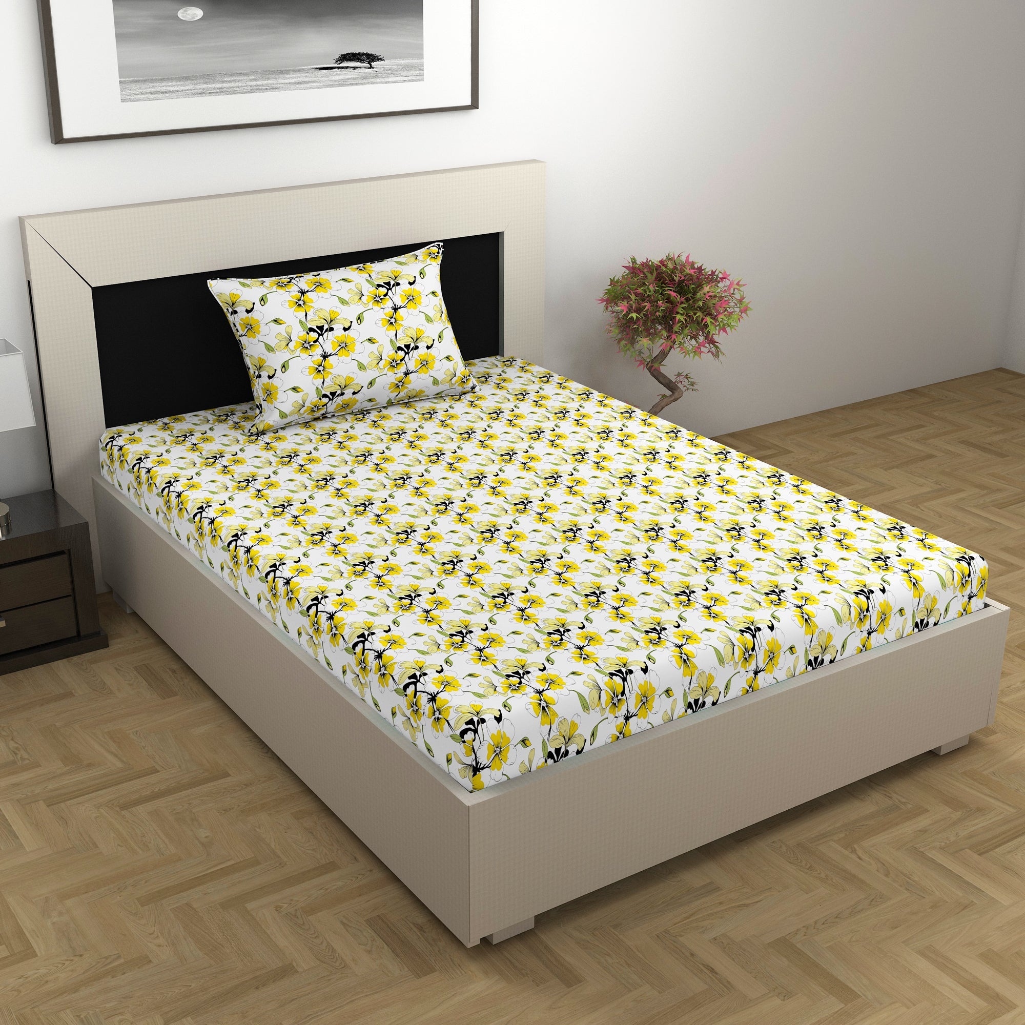 Daffodil Yellow Single Bed Bedsheet | Bedsheets Online | Divine Casa